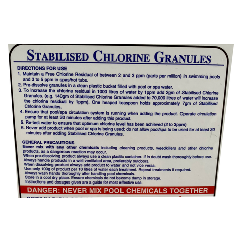 Stabilised Chlorine Granules sanitiser for swimming pools and hot tubs ...